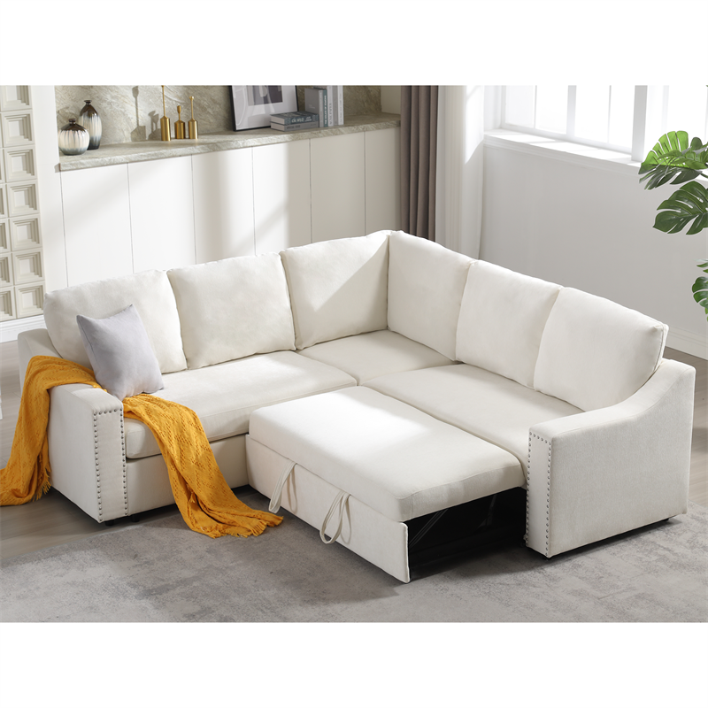 Convertible Sleeper Sofa Bed, L-Shaped Sofa Couch with Pull Out Bed ...