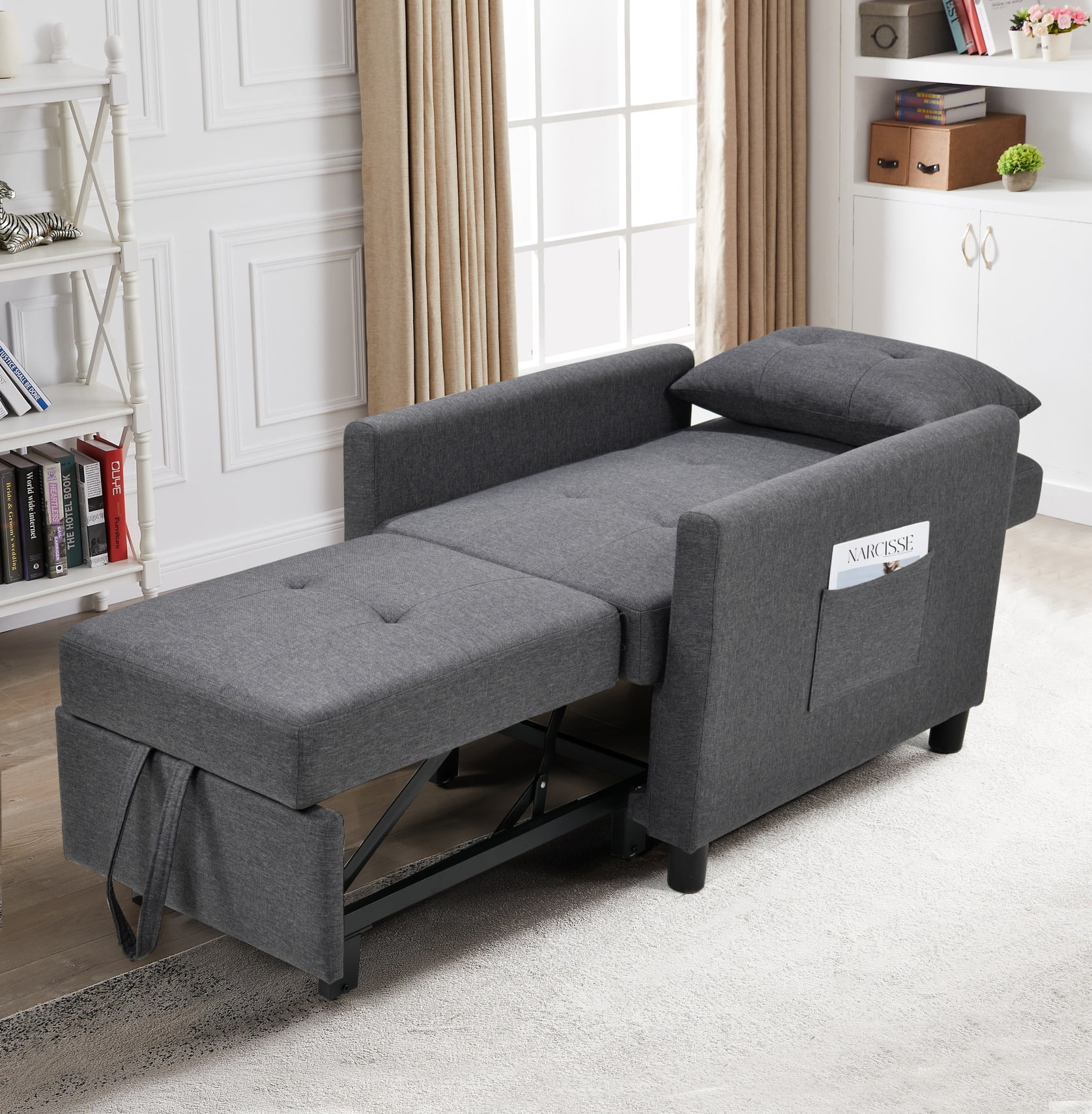 Convertible Sleeper Sofa Chair Bed, 3-in-1 Single 5 Levels Adjustable ...