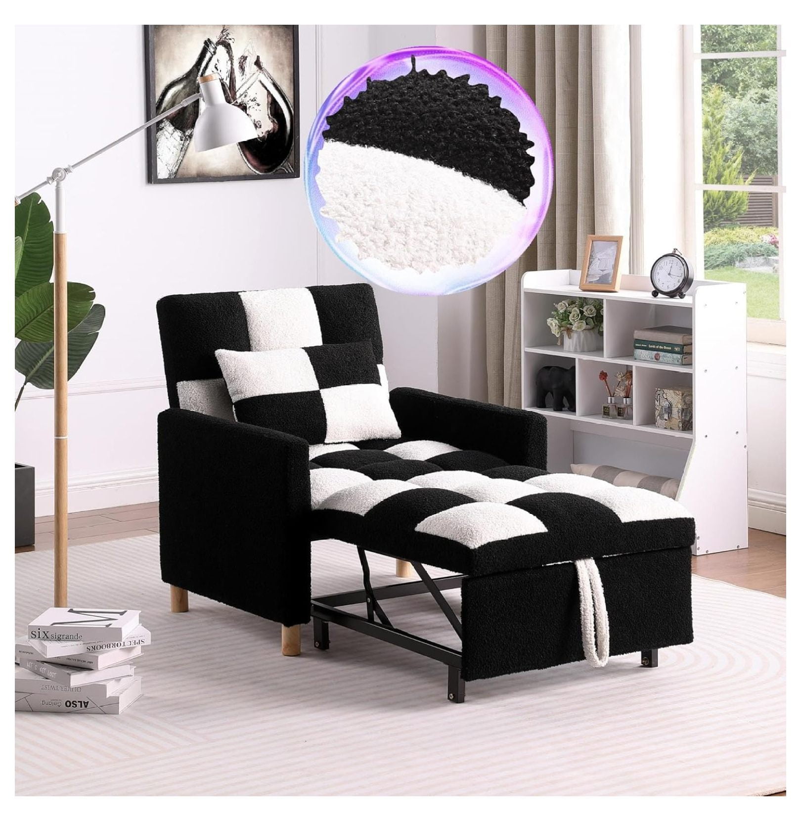 Convertible Sleeper Sofa Chair Bed, Adjustable Chair with Pillow, Multi-Functional Sleeper Chair ...