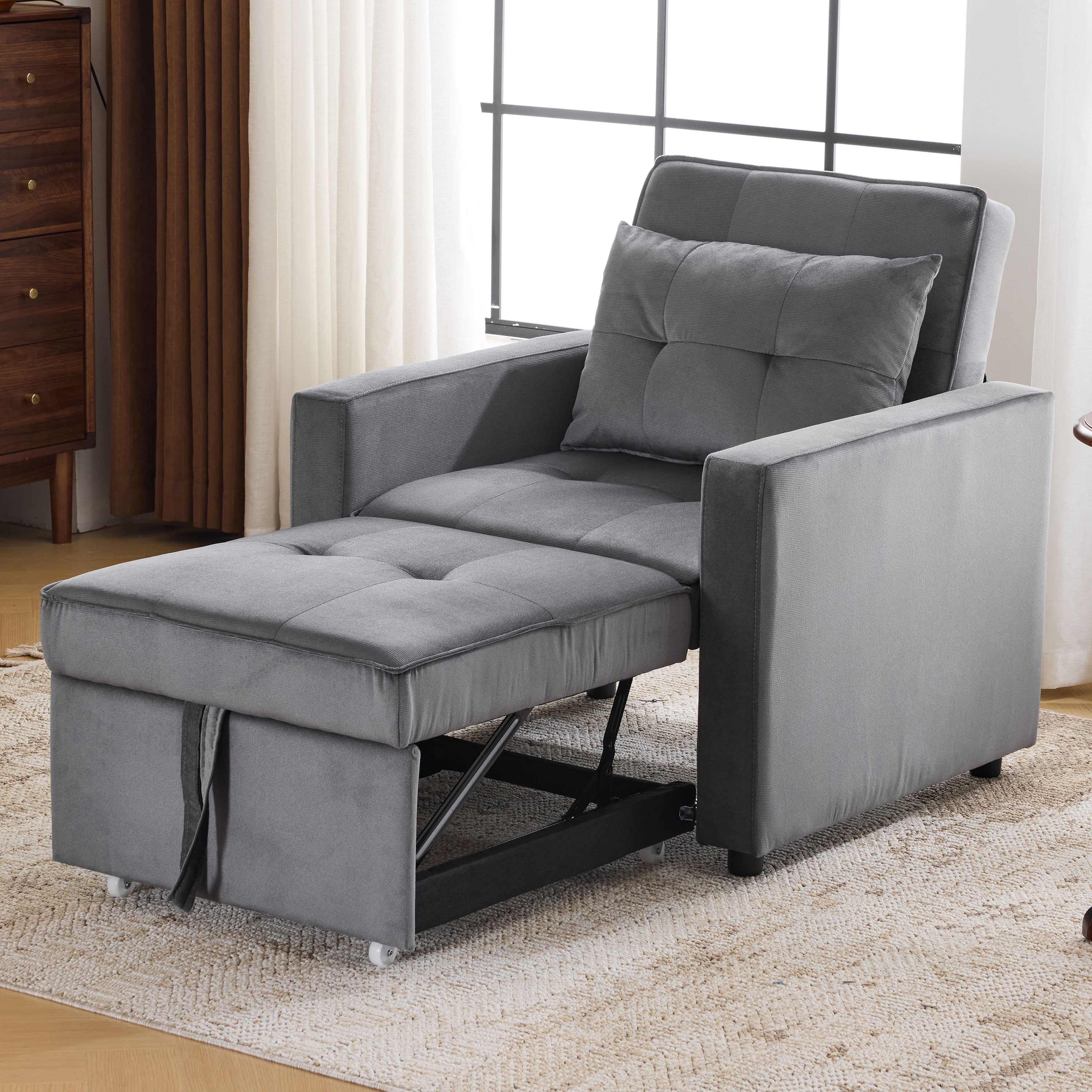 Convertible Sleeper Sofa Chair Bed with Pillow & Pocket, 3-in-1 Sofa ...