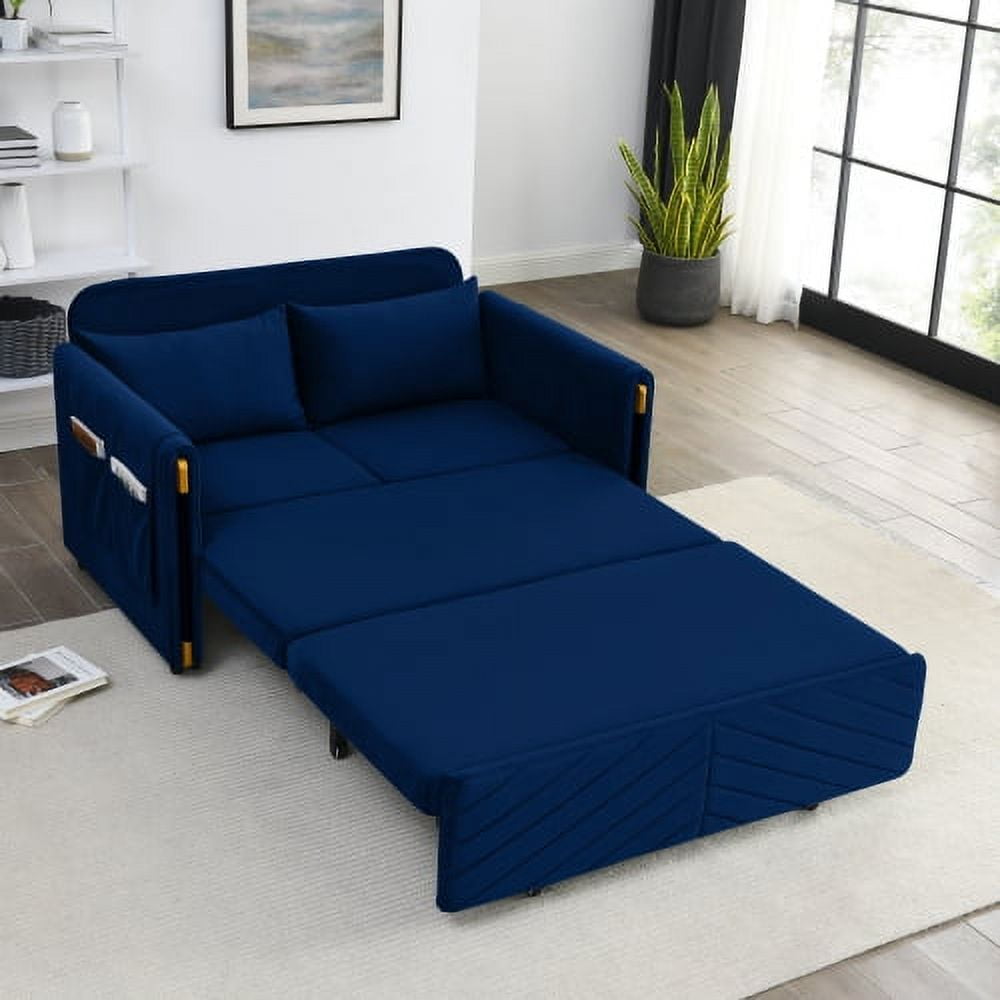 Convertible Sofa Bed with 2 Detachable Arm Pockets, Velvet Loveseat ...