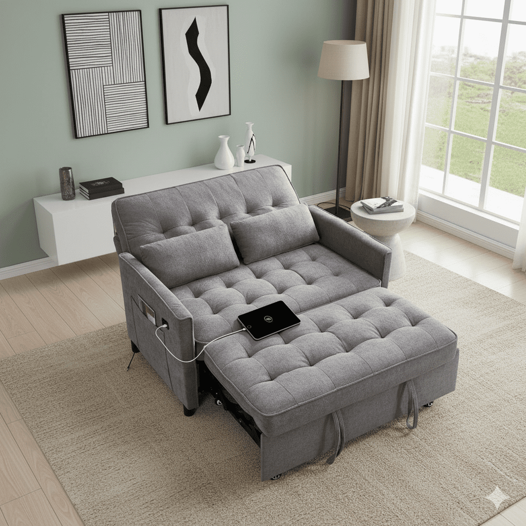 55inch Sleeper Sofa Bed, Convertible Pull Out Couch Loveseat with ...