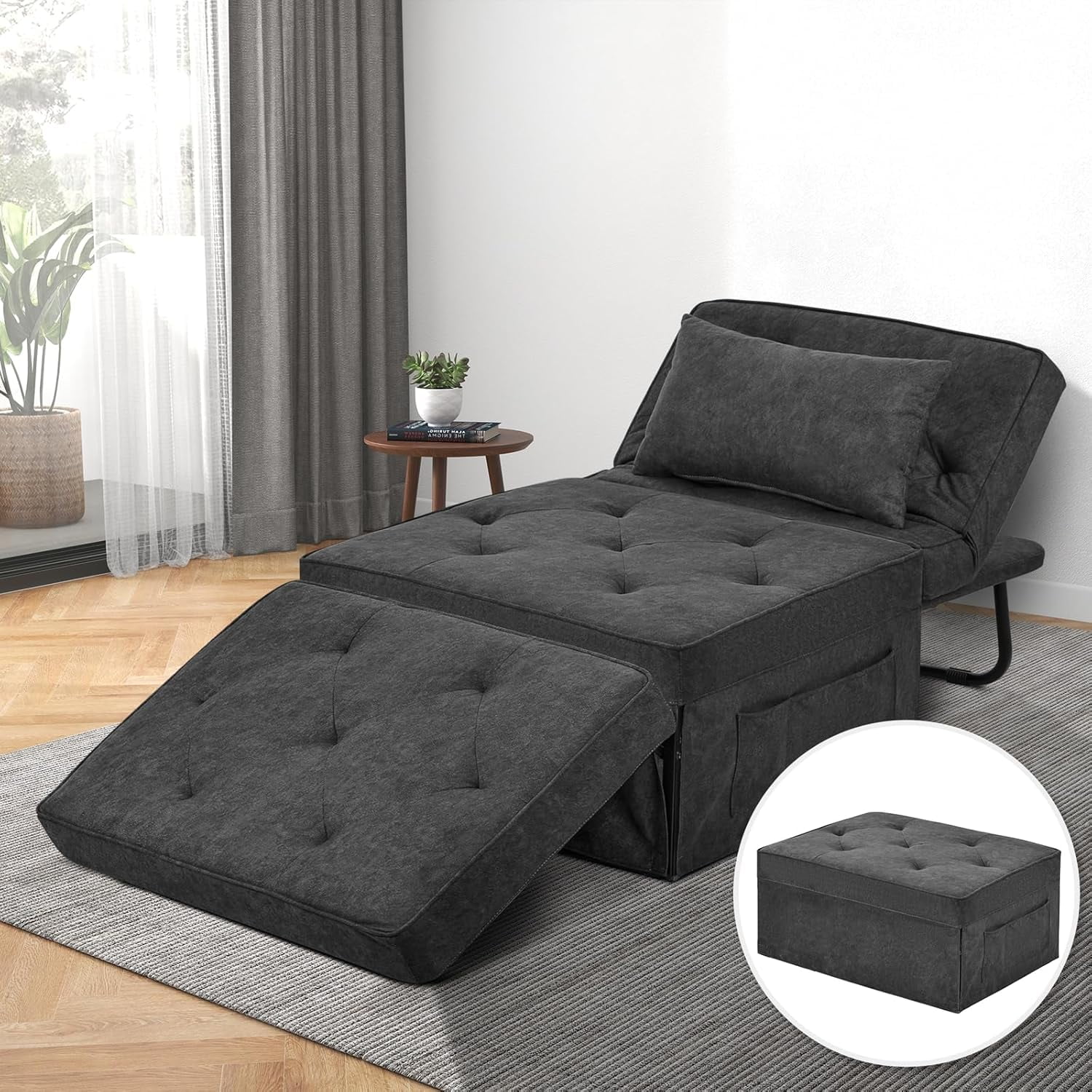 Convertible Sofa Bed 4 in 1 Multi-Function Folding Ottoman Bed with Adjustable Backrest Modern ...