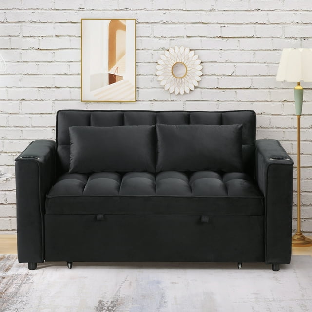 Convertible Sofa Bed, 4-in-1 Multi-Functional Sleeper Couch with Cup ...