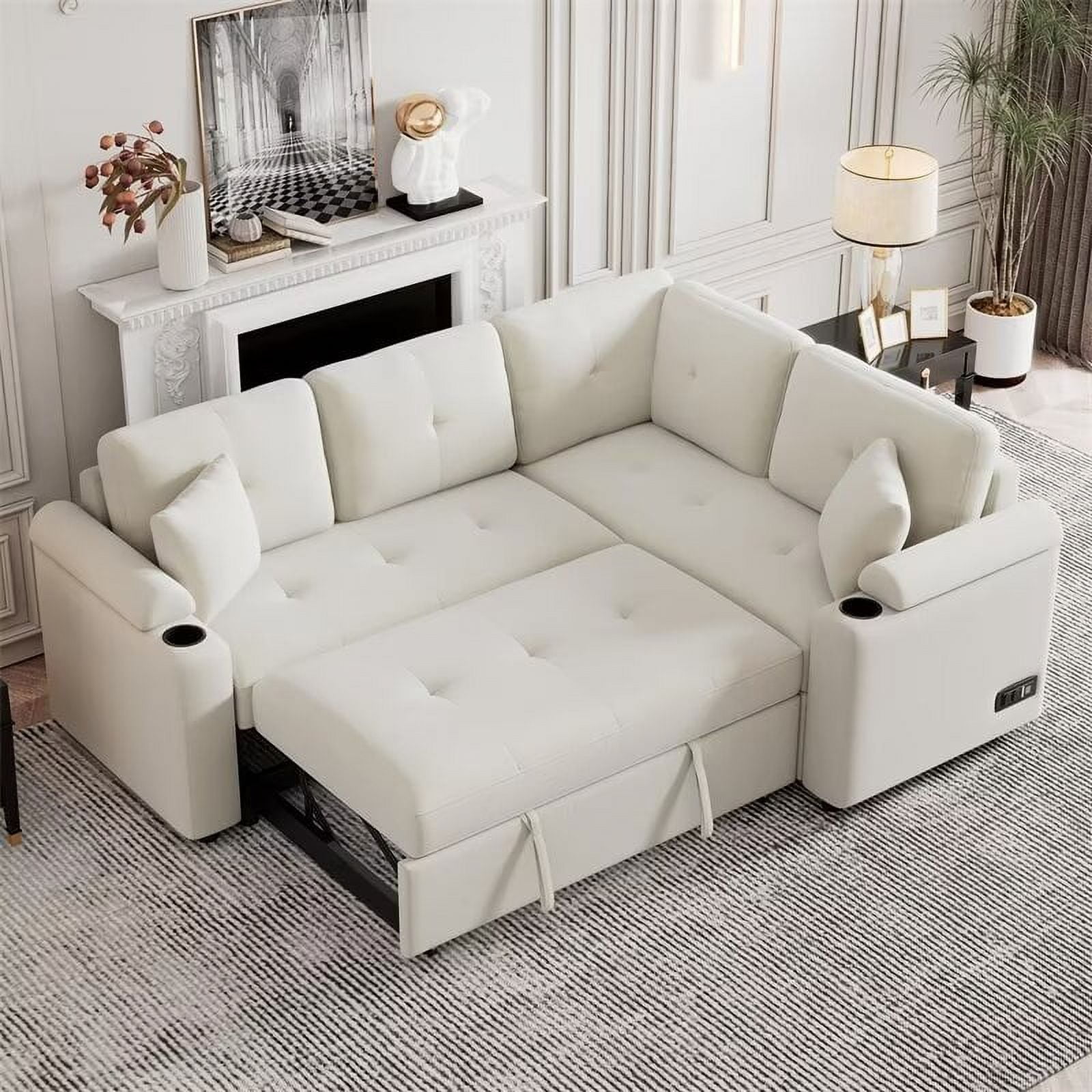 Convertible Sofa Bed, 87.4" L-shaped Sofa Bed Pull-out Sleeper Sofa ...
