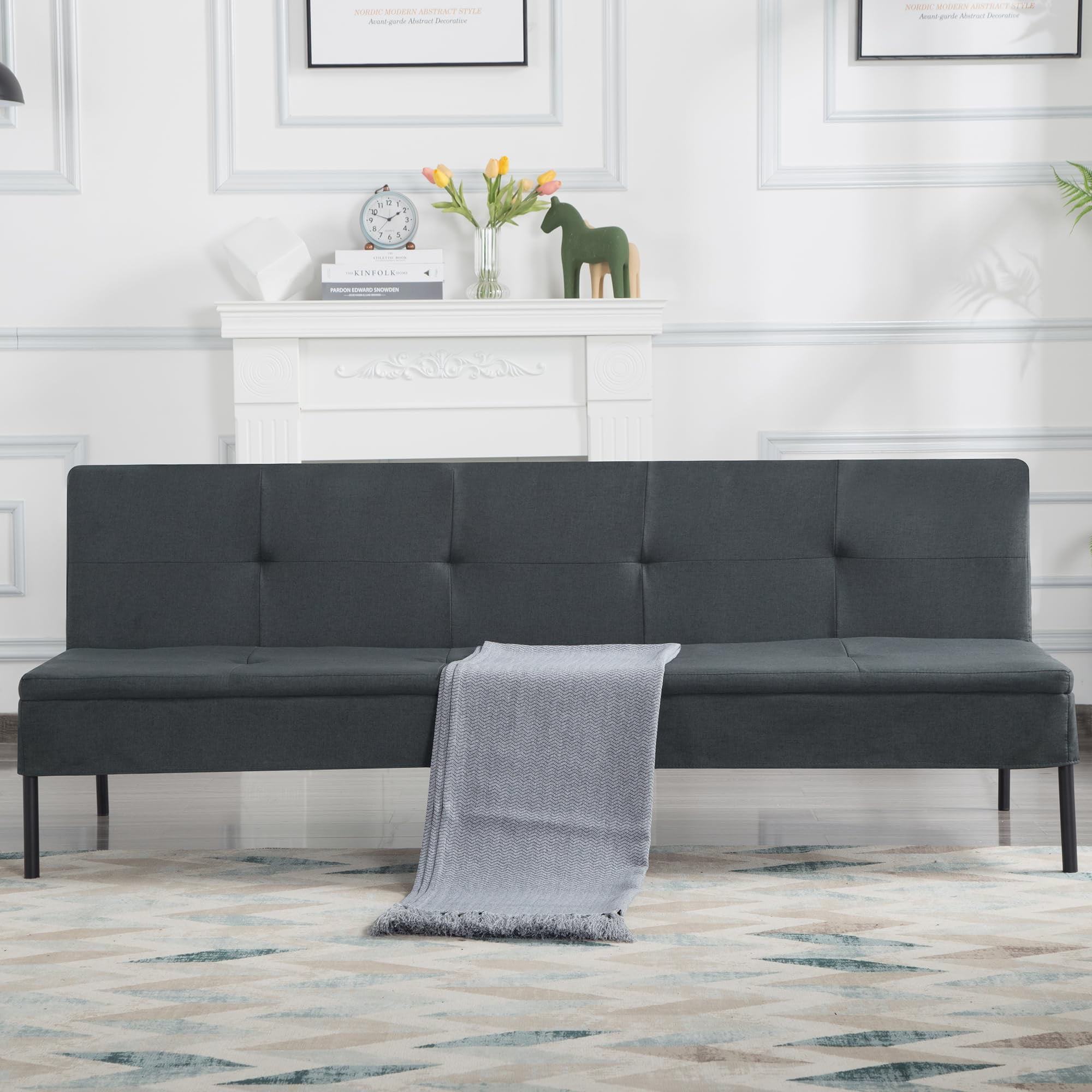 Convertible Sofa Bed Adjustable Couch Sleeper Folding Polyester ...