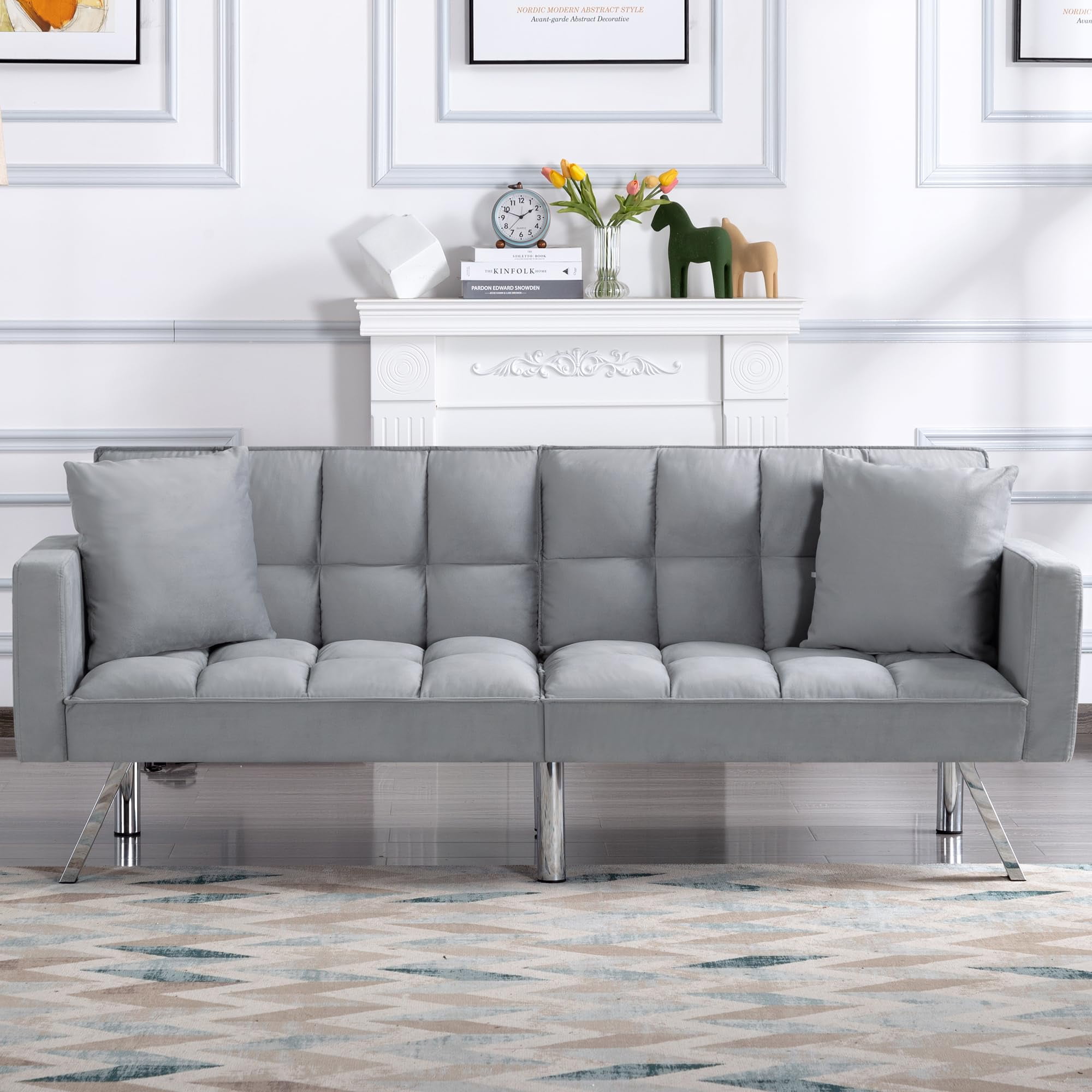 Convertible Sofa Bed Adjustable Couch Sleeper Folding Velvet ...