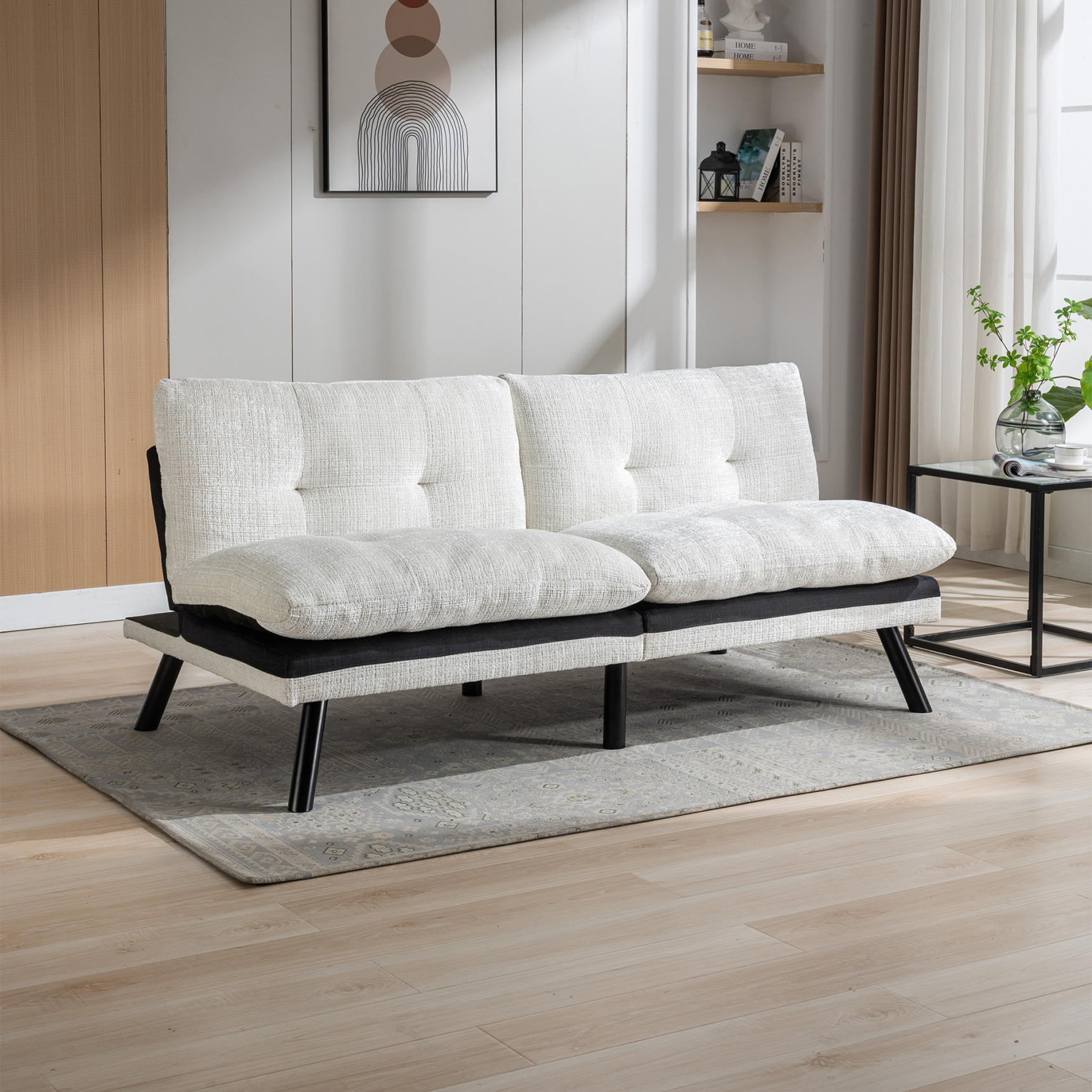 Convertible Sofa Bed, Chenille Upholstered Futon Couch with Double Back ...