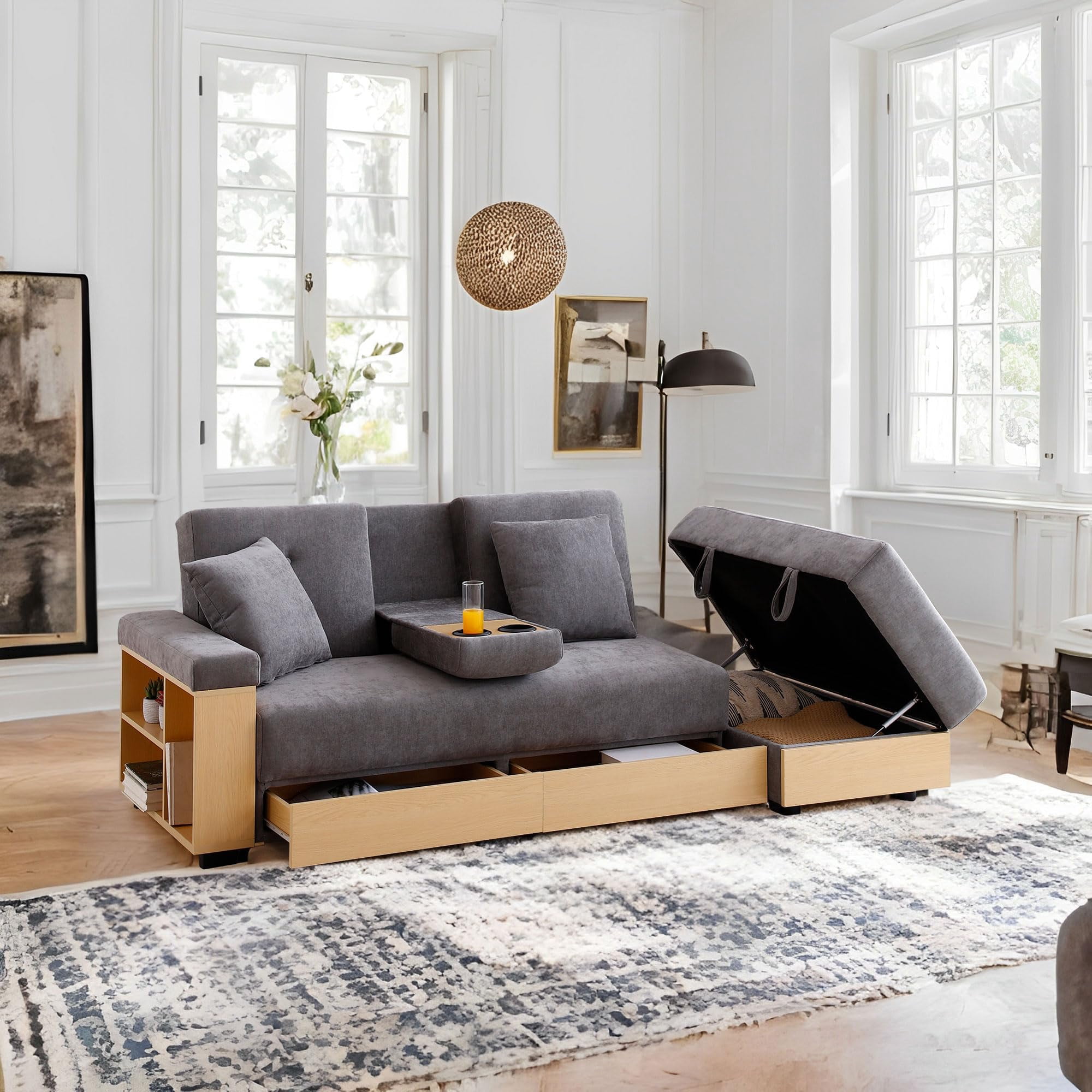 Convertible Sofa Bed Couch Sleeper Reversible Upholstered Couches Futon ...