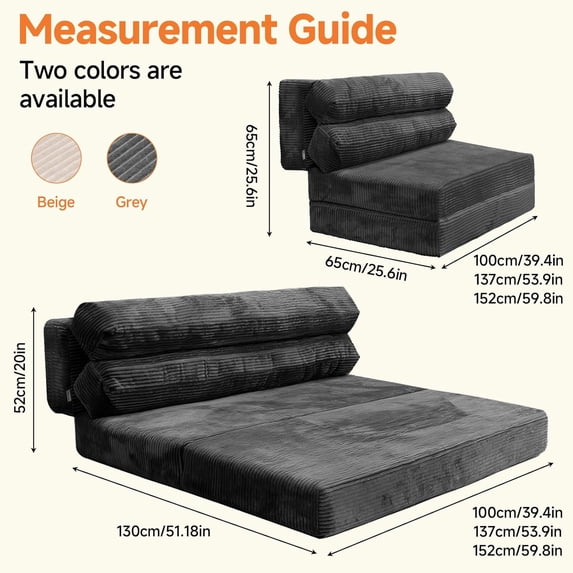 Convertible Sofa Bed, Folding Floor Couch with High-Density Foam, 4-in ...