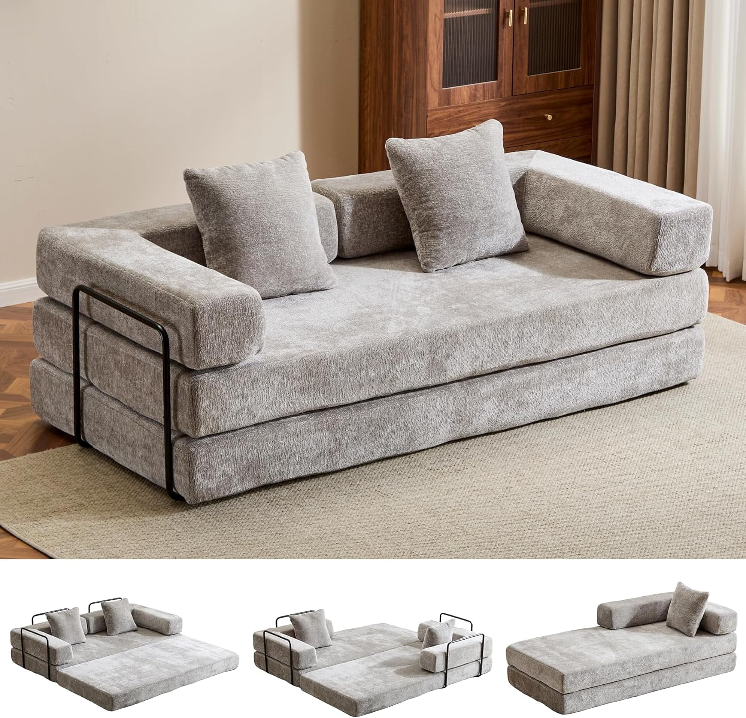 Convertible Sofa Bed, Folding Floor Sofa Boneless Couch with Pillow ...