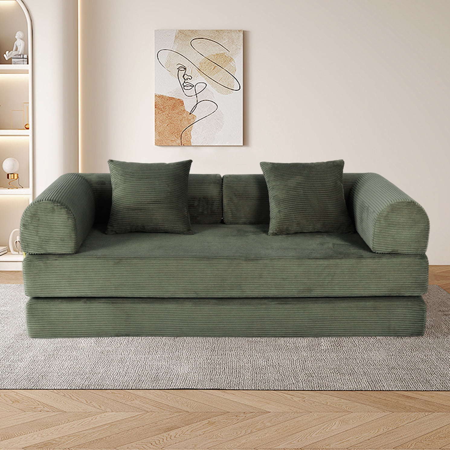 Convertible Sofa Bed with Memory Foam and Faux Fur Upholstery, 75 Inch ...