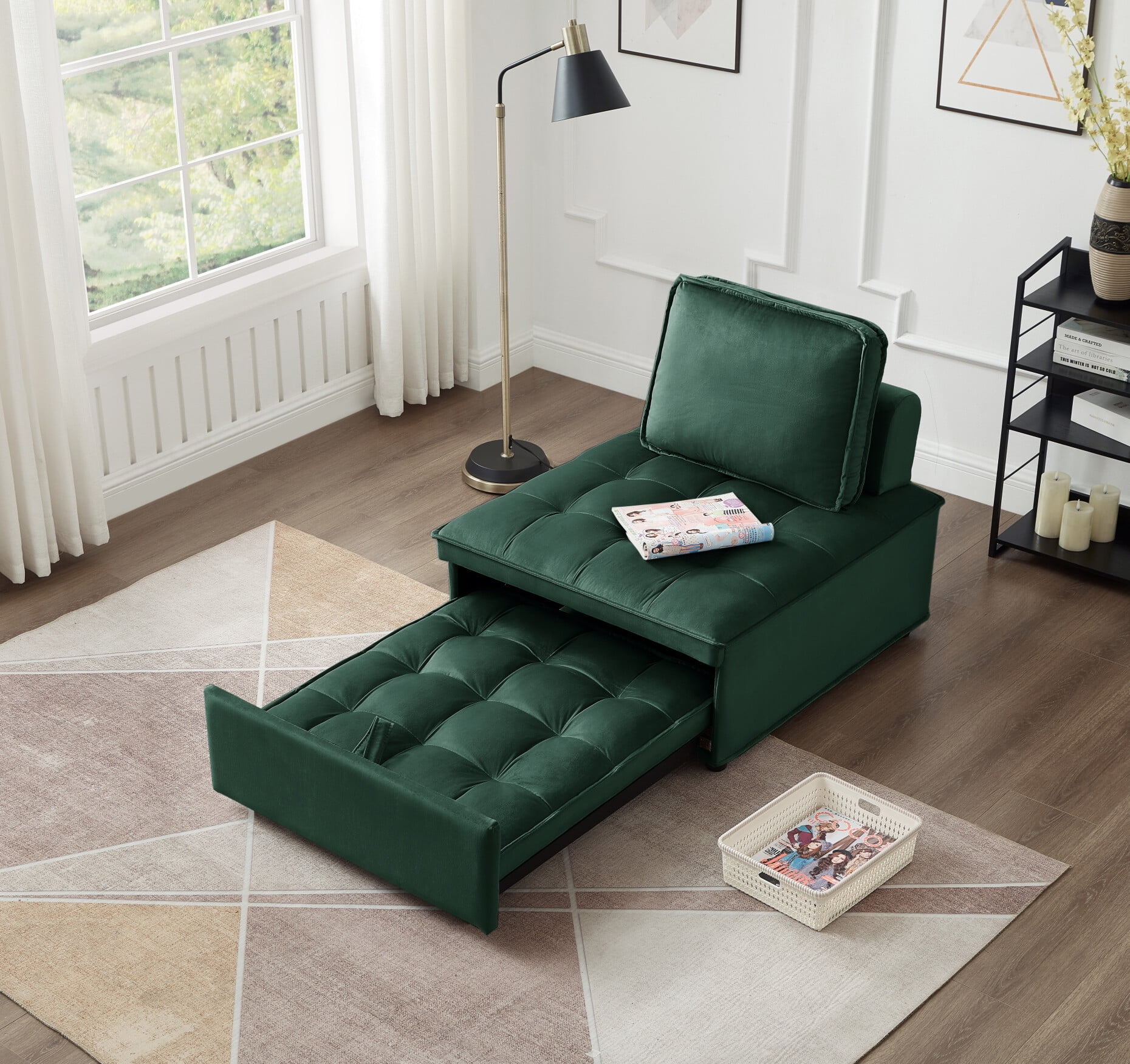 Convertible Sofa Bed, Modern Velvet Fabric Single Seater with Removable ...