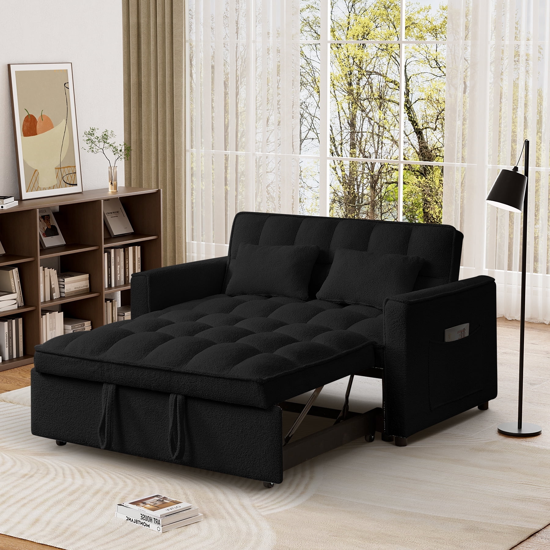 HONBAY Convertible Sofa Couch with Pull-Out Bed and Storage, Modern ...