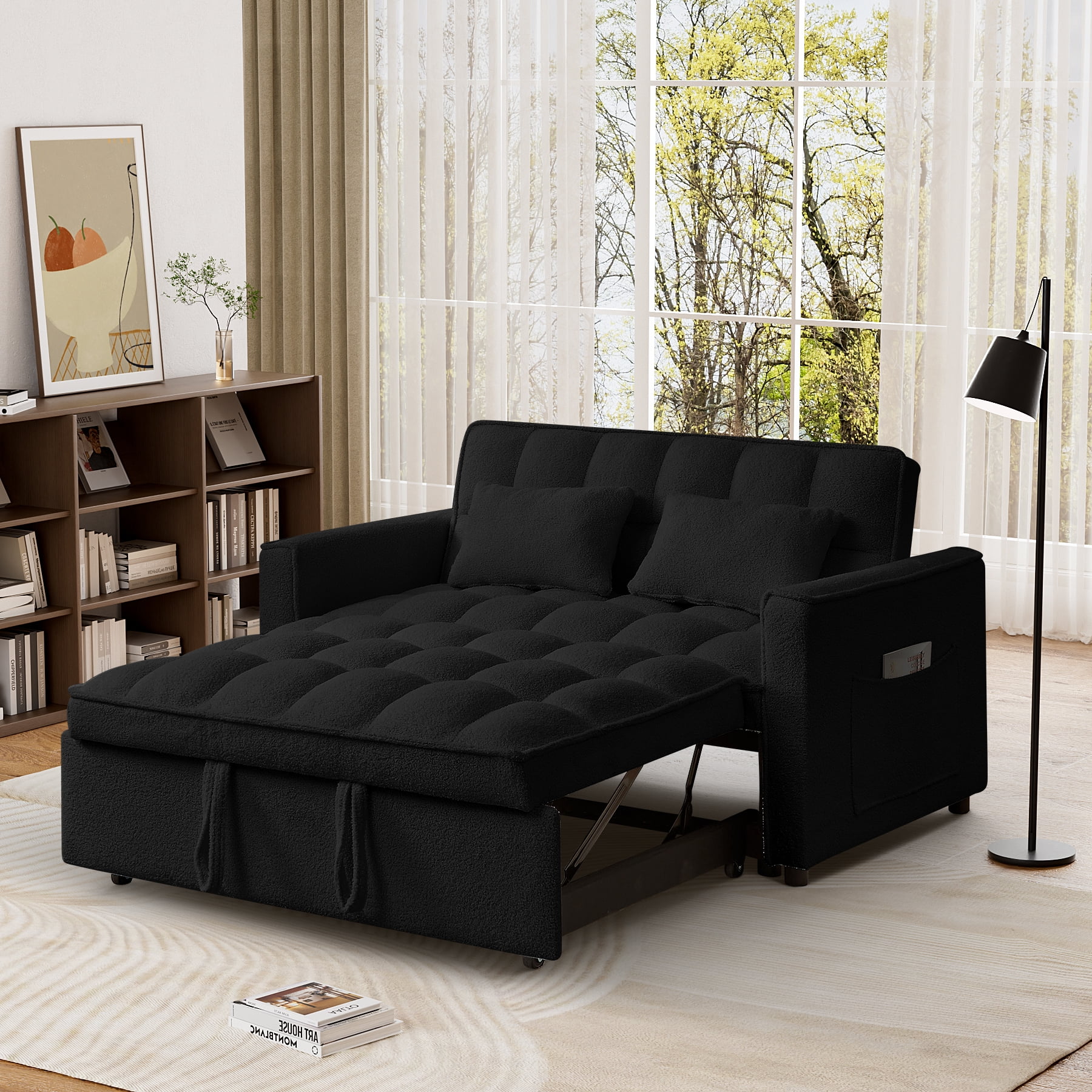 HONBAY Convertible Linen Sleeper Sofa Couch Pull Out Sofa with Storage ...