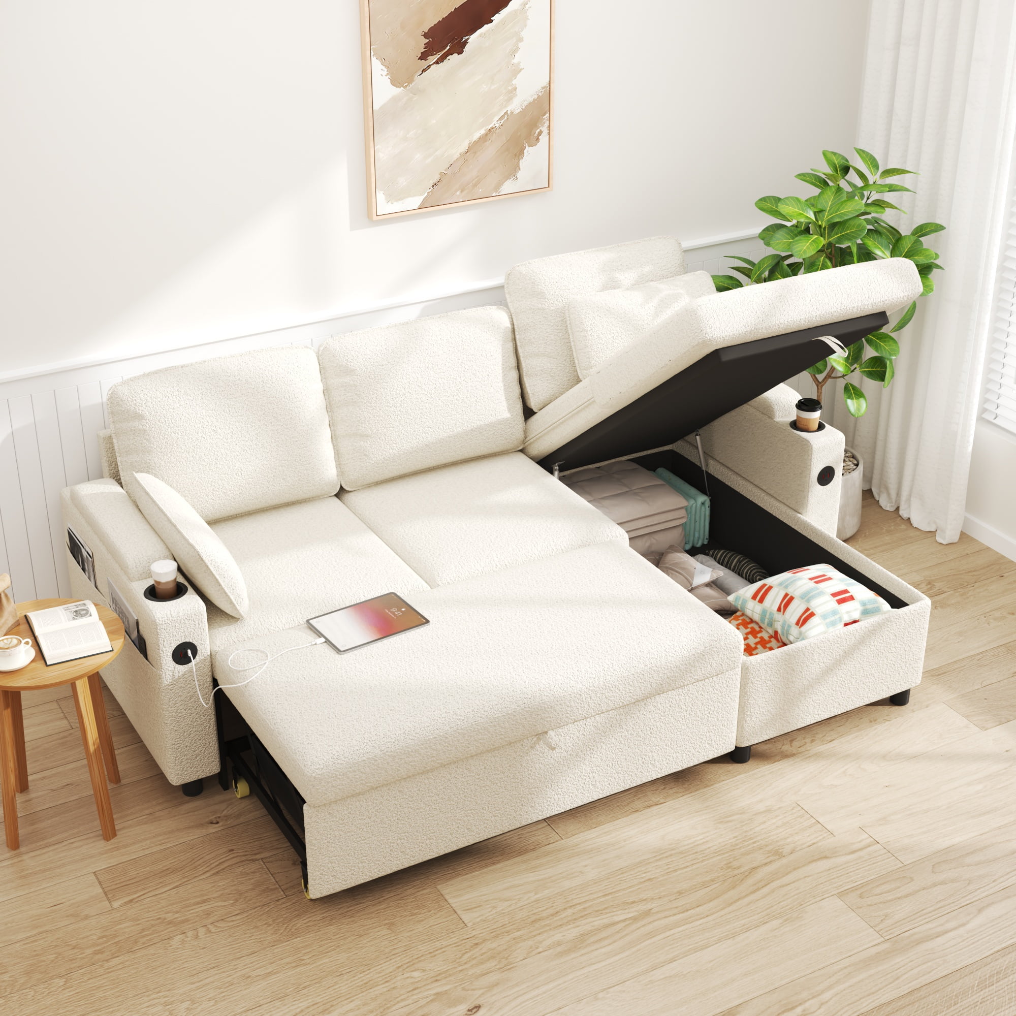 Convertible Sofa Bed Sleeper Pull Out Sectional Couch with Storage, L ...
