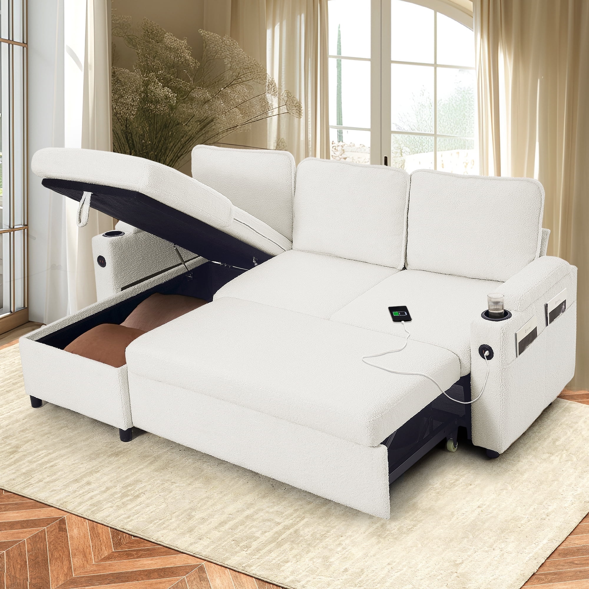 Sectional Couches Sofas Sleeper Bed L shape with Storage for Living ...