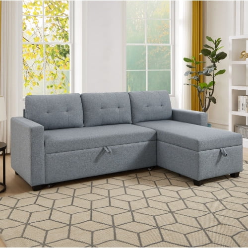 Convertible Sofa Bed with Storage Chaise,3 Seat L-shaped Sectional ...