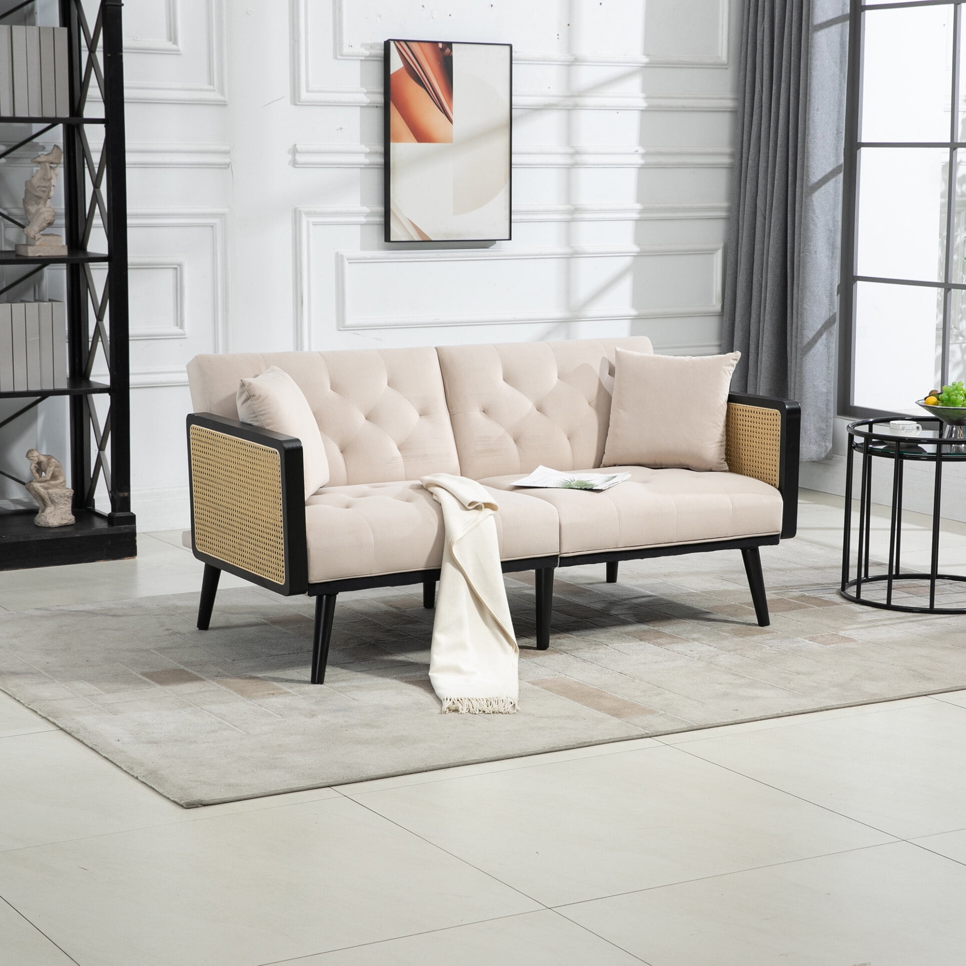 Convertible Sofa Bed, Velvet Foldable Loveseat Couch, Folding ...