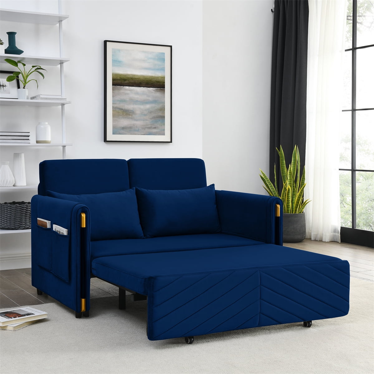 Convertible Sofa Bed, Velvet Loveseat Sofa with Pull Out Sleeper Bed ...