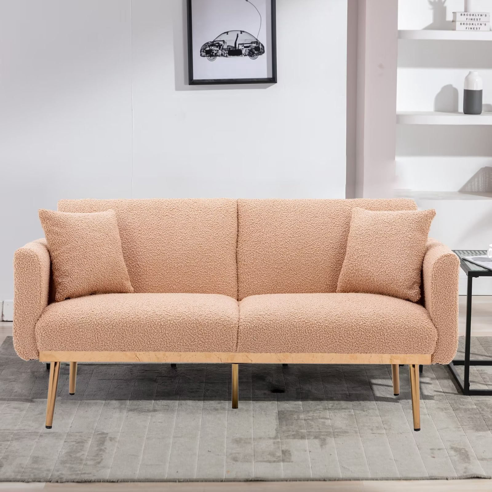 Convertible Sofa Sleeper with 2 Pillows, Accent Velvet Sofa Upholstered ...