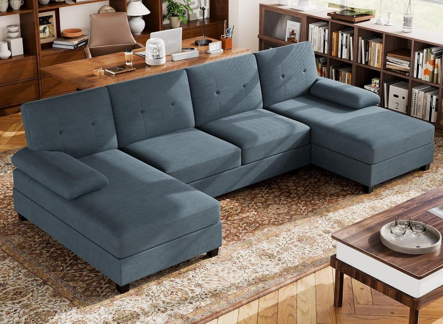 Convertible U-Shaped Sofa Couch with Double Chaise, 4 Seat Sofa Set ...