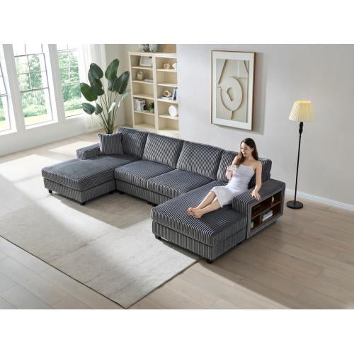 Convertible U-shaped Combination Sofa, Corduroy Fabric, Modern ...