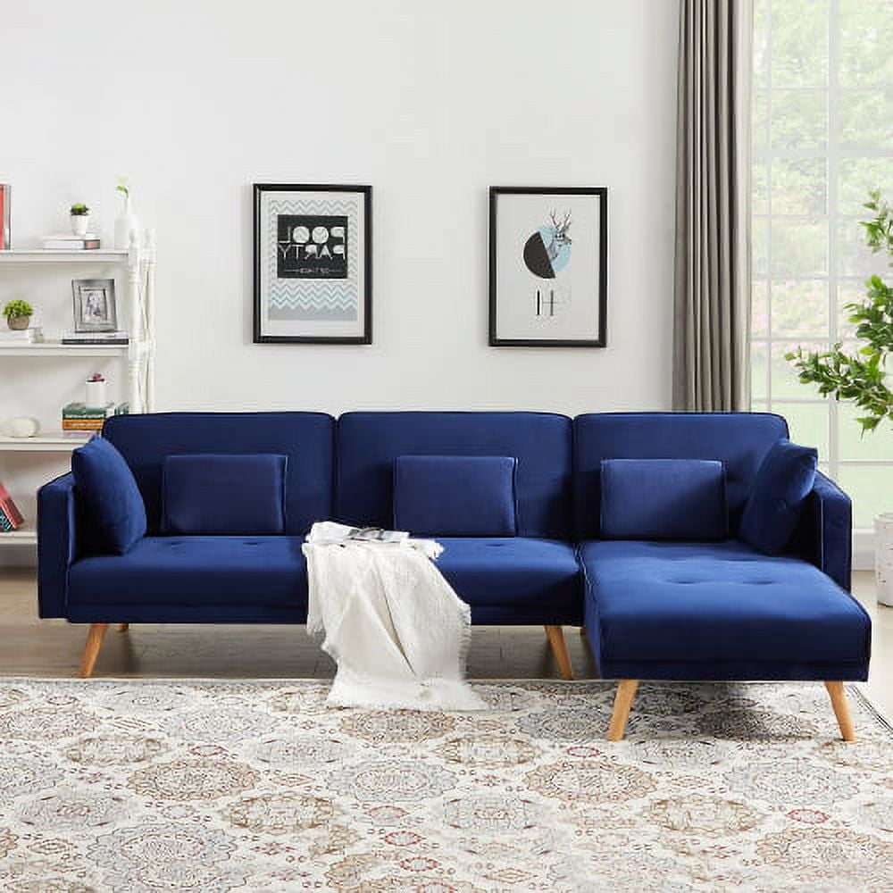 Convertible Velvet Futon Sofa Bed, L-Shaped Sectional Sofa Couch with ...
