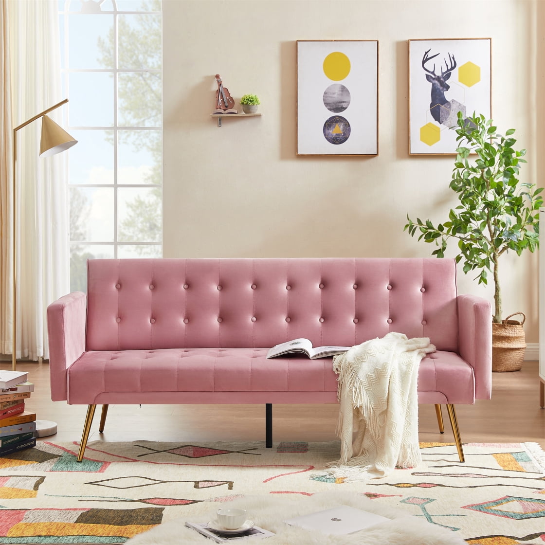 Convertible Velvet Futon Sofa Bed, Modern Tufted Loveseat Sleeper Sofa ...