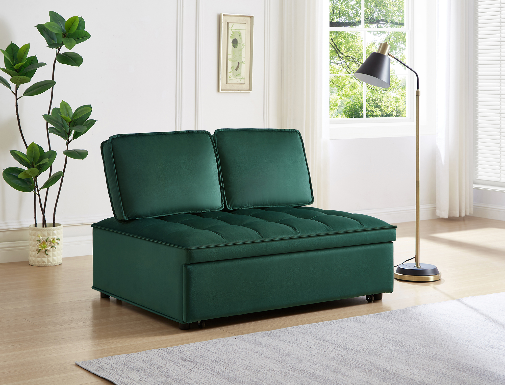 Convertible Velvet Sofa Bed - Double Seater Sleeper with 2 Detachable ...