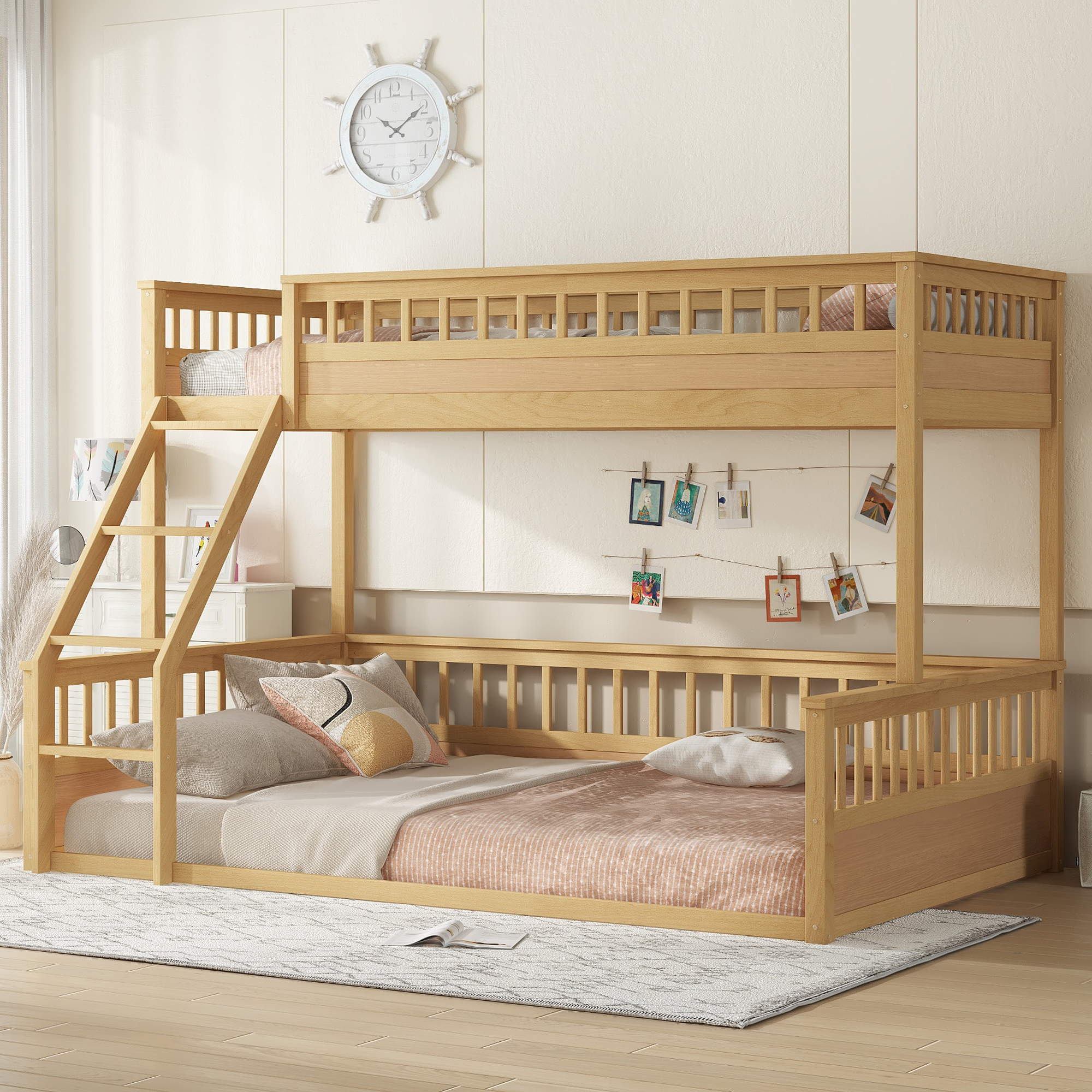 Convertible Wood Bunk Bed Set - Twin XL/Full XL/Queen over Queen, Solid ...