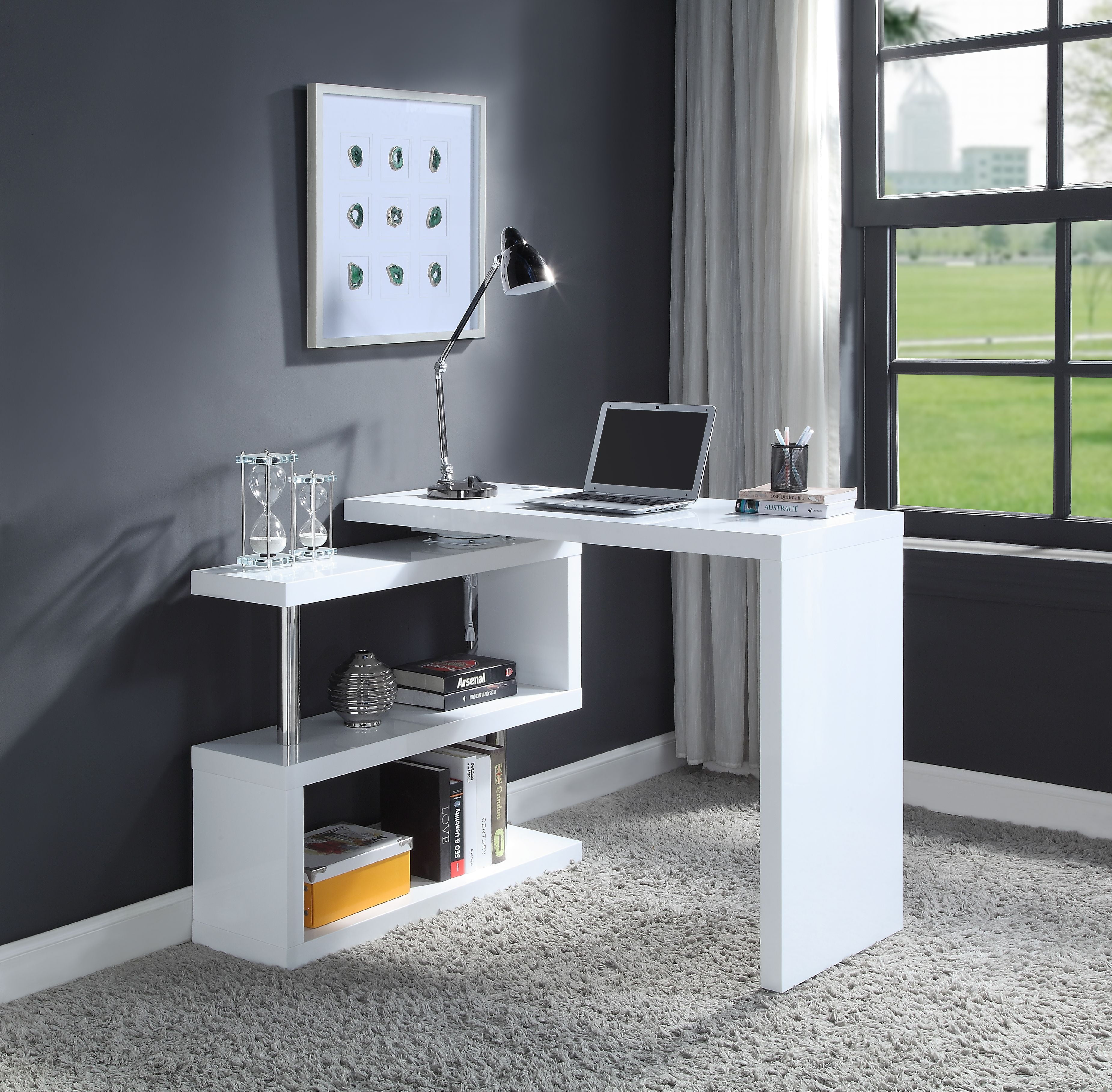 Convertible Writing Desk with S-shaped Shelves, Home Office Computer ...