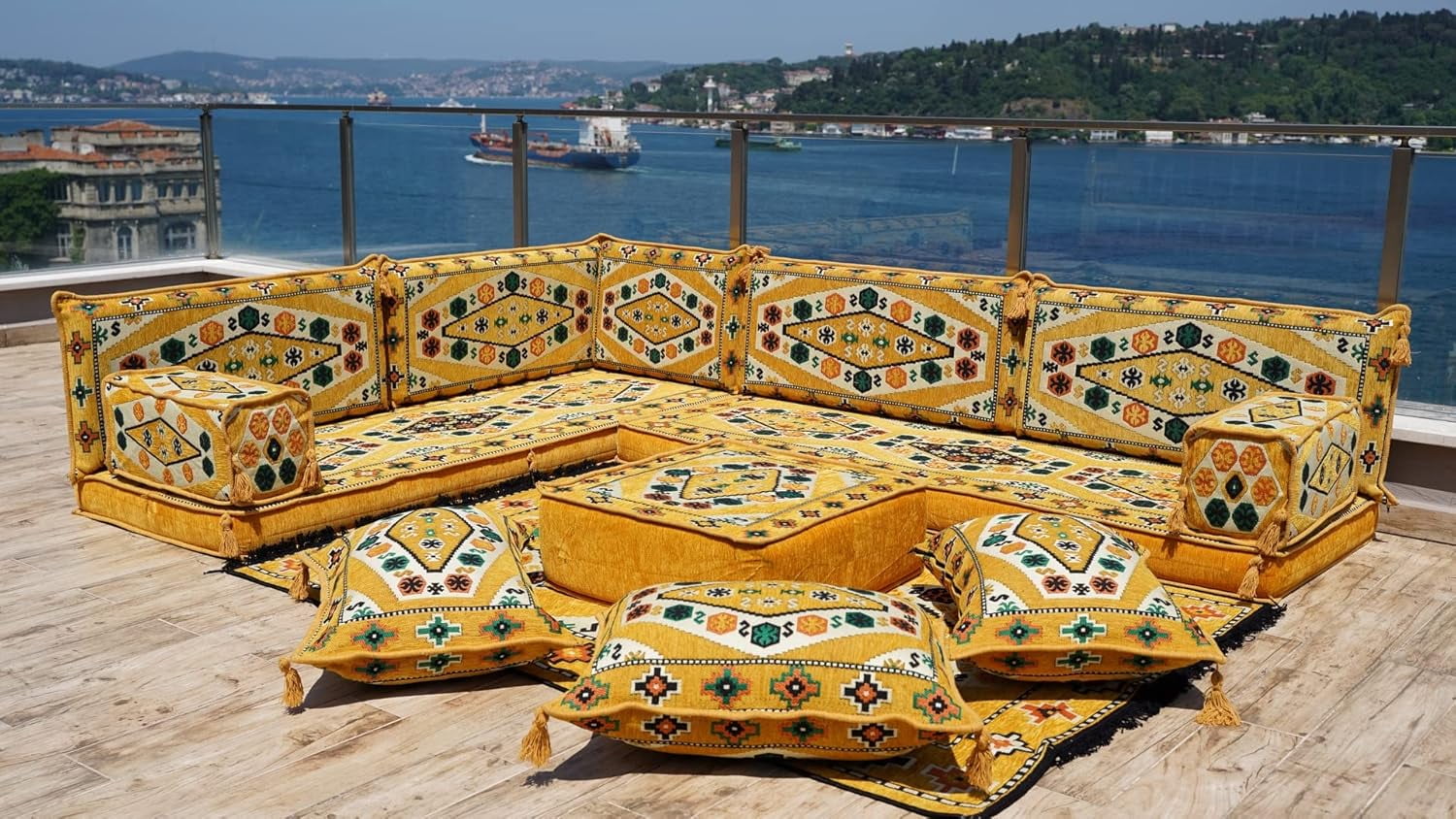 Convertible Yellow Sofa, Corner Floor Pillows, Sleeper Sofa, Arabic ...