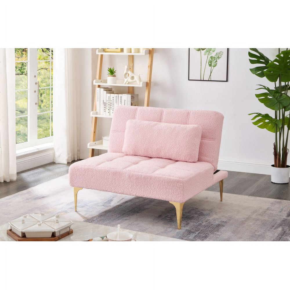 Convertible single sofa bed futon with gold metal legs teddy fabric ...