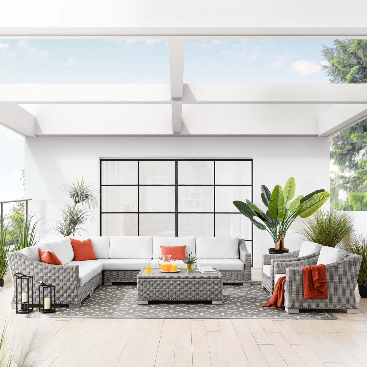 Conway Outdoor Patio Wicker Rattan 9-Piece Sectional Sofa Furniture Set ...