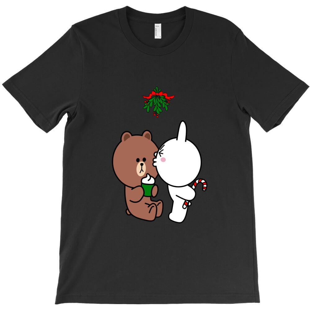Cony And Brown Bear Funny Under The Mistletoe Holiday Graphic Unisex T ...