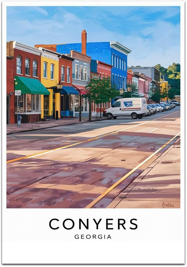 Conyers Map Retro Style Travel Canvas, Conyers Map Vintage Rustic ...