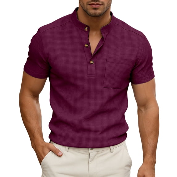 Conzone Mens Tops Short Sleeve Solid Color Button Down Shirt Crew Neck ...