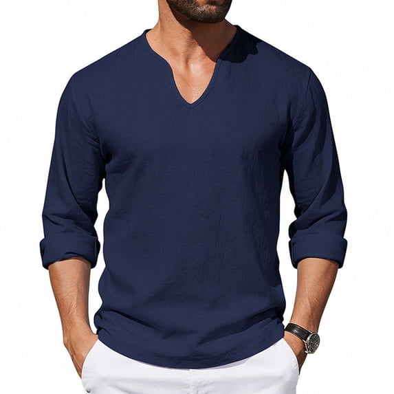 Conzone T Shirts For Men Loose Fit Solid Color V Neck Long Sleeve ...