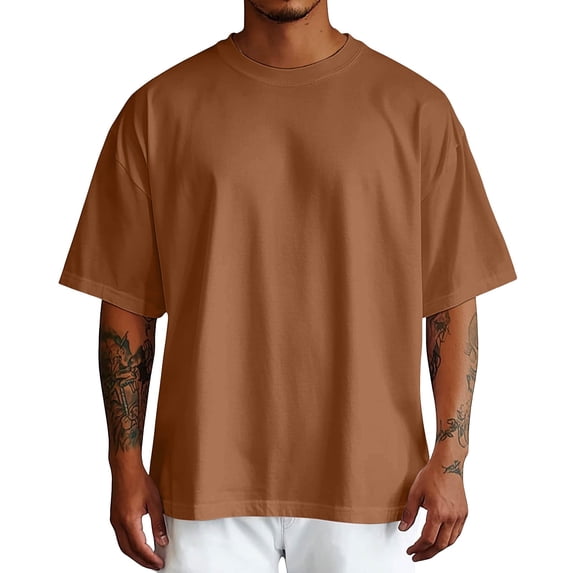 Conzone Tops For Men Summer Solid Color Short Sleeve Crew Neck Loose ...