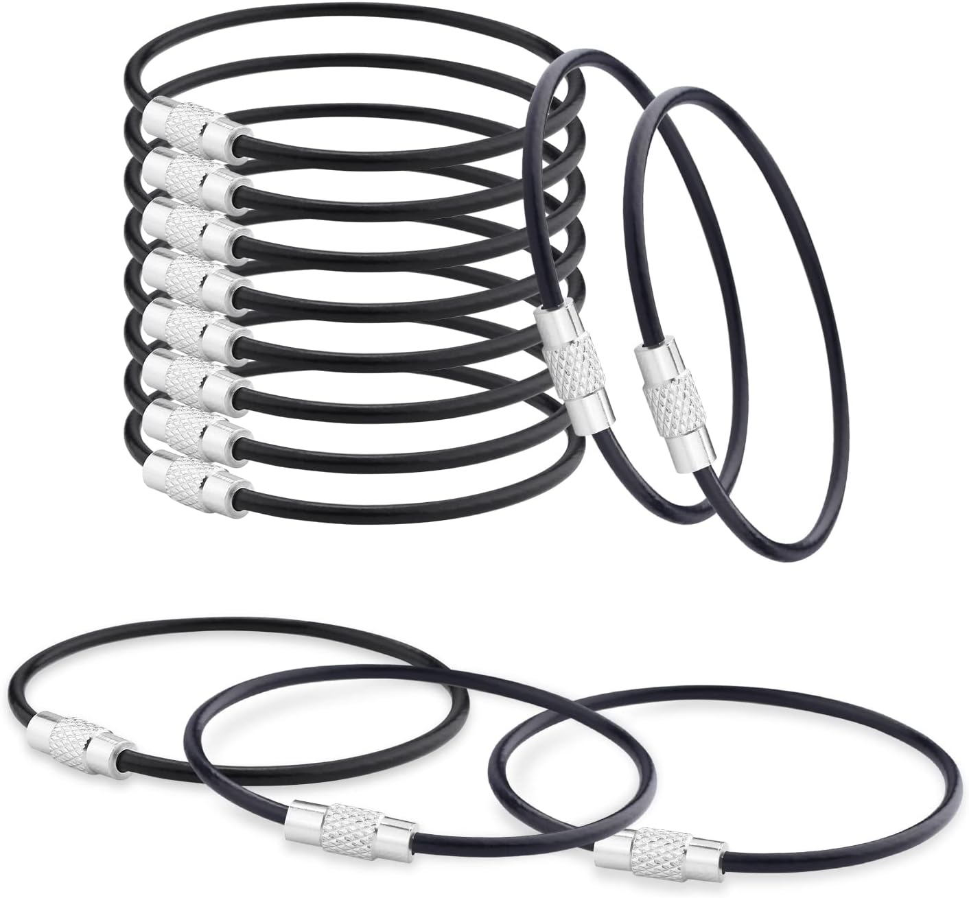 CooBigo 16 Pack Stainless Steel Loops 2mm Coated Wire Keychain Cable ...