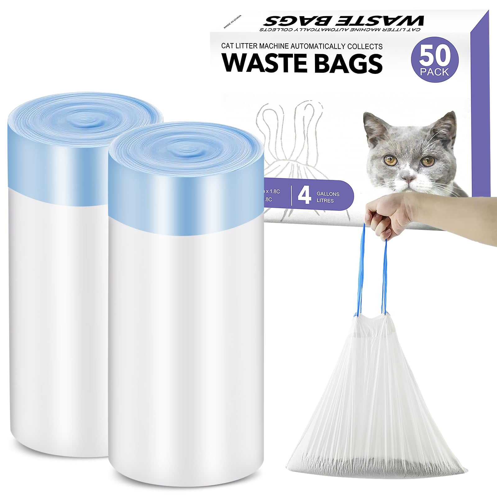 Cooary Self Cleaning Cat Litter Box Liners - 2 Rolls (50 Count), Waste ...