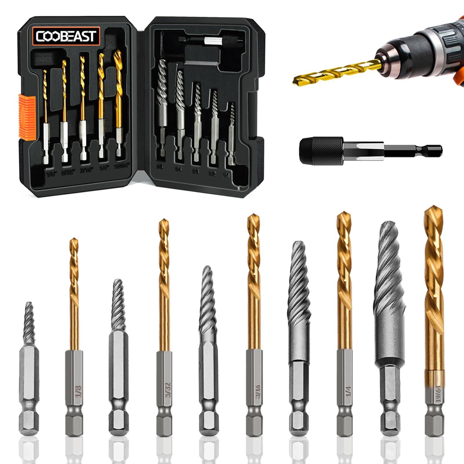 Coobeast 11Pcs Screw Extractor Set, Left Hand Drill Bit and Bolt ...