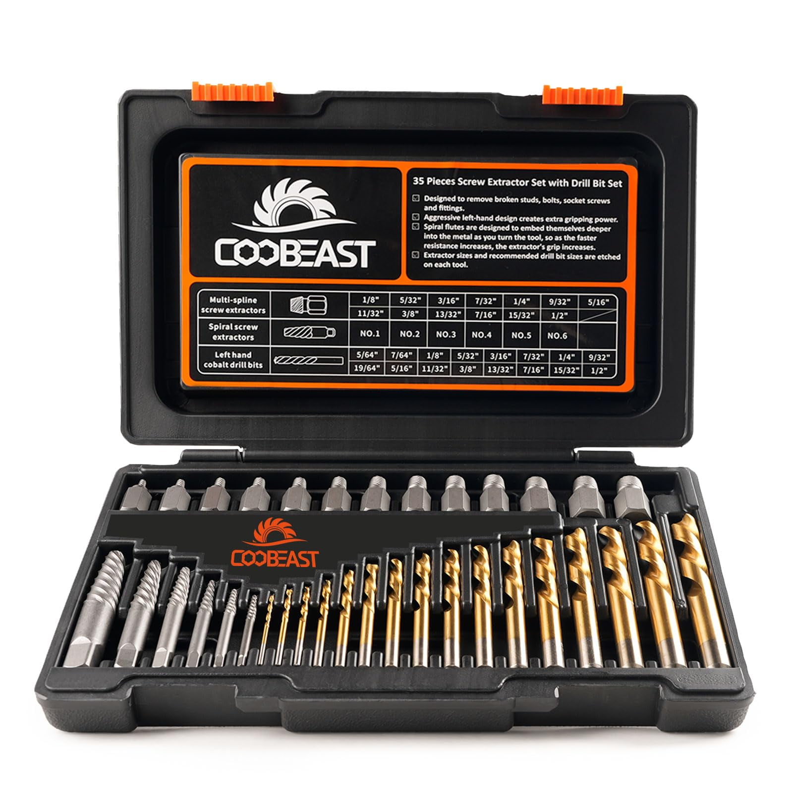 Coobeast 35 Pcs Screw Extractor and Left Hand Drill Bits Set, Easy Out ...