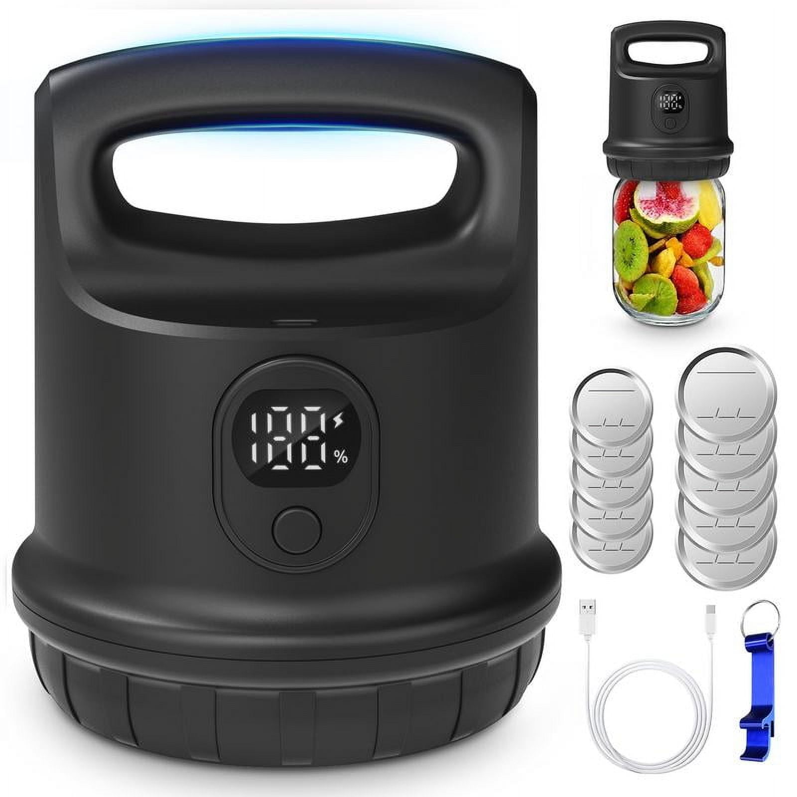 Coobiiya Mason Jar Vacuum Sealer Cordless Ergonomic Handle Canning Tool ...