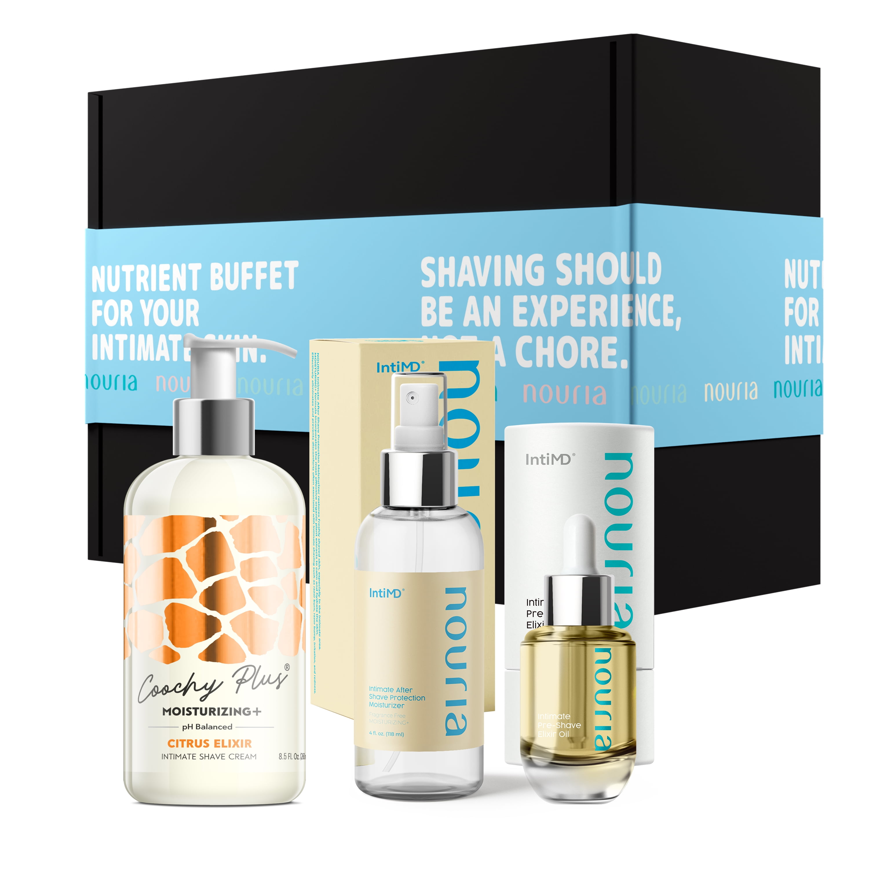 Coochy Plus 3-Step Shave Gift Set: NOURIA Pre-Shave Oil + After Shave ...
