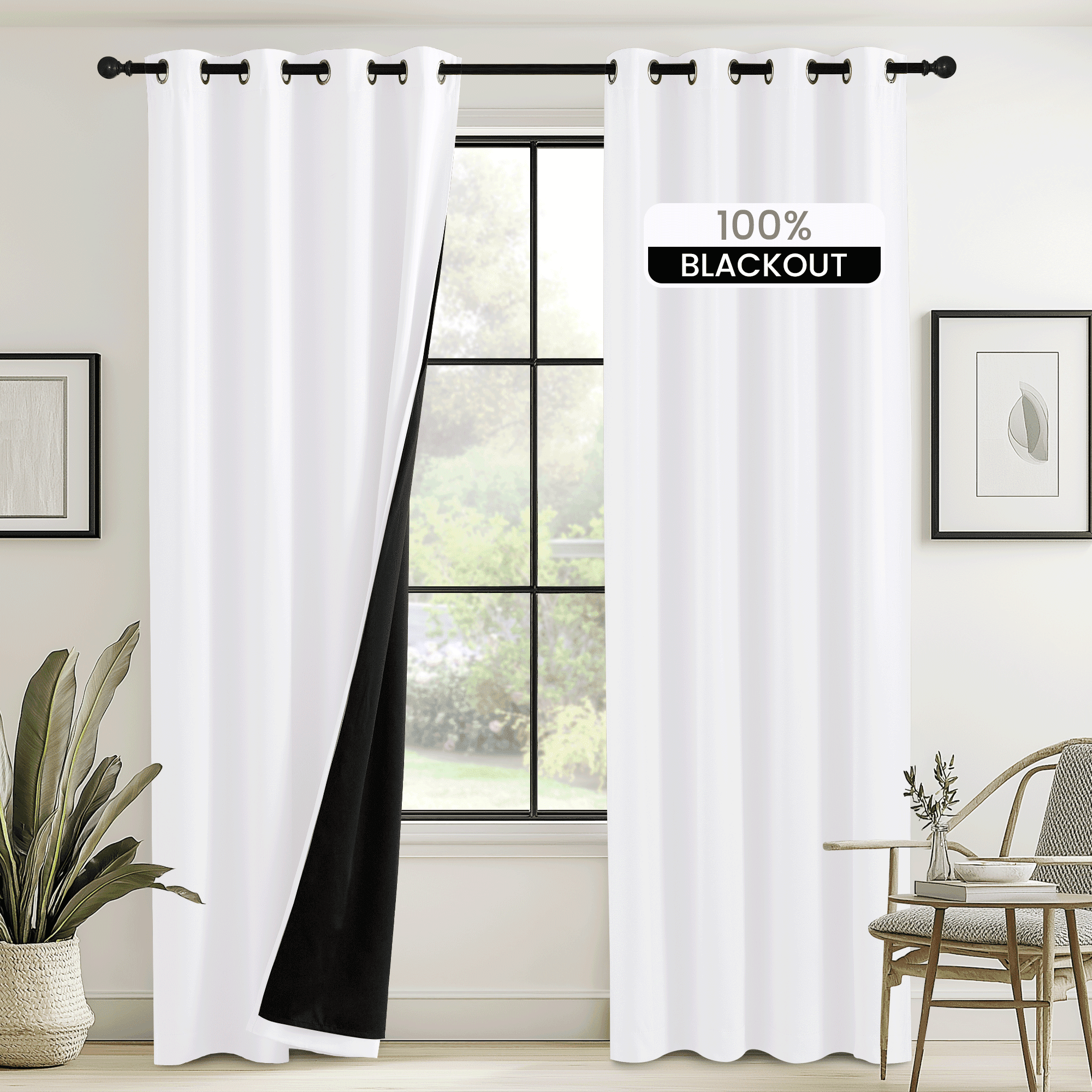Free Shipping! Coodeto 100% Blackout Window Curtain Panels, White, 2 ...
