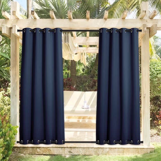 Coodeto 2 Panels Outdoor Curtains for Patio Waterproof, W52 x L84, Navy ...
