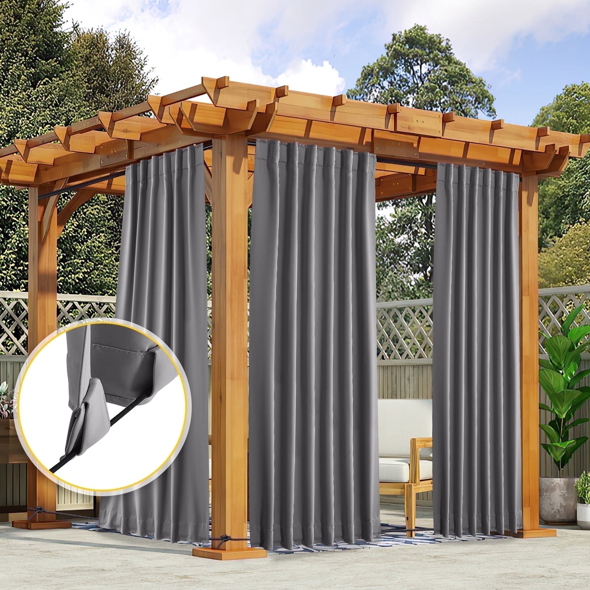 NICETOWN 2 Panels Outdoor Curtains for Patio, Windproof Waterproof Top ...