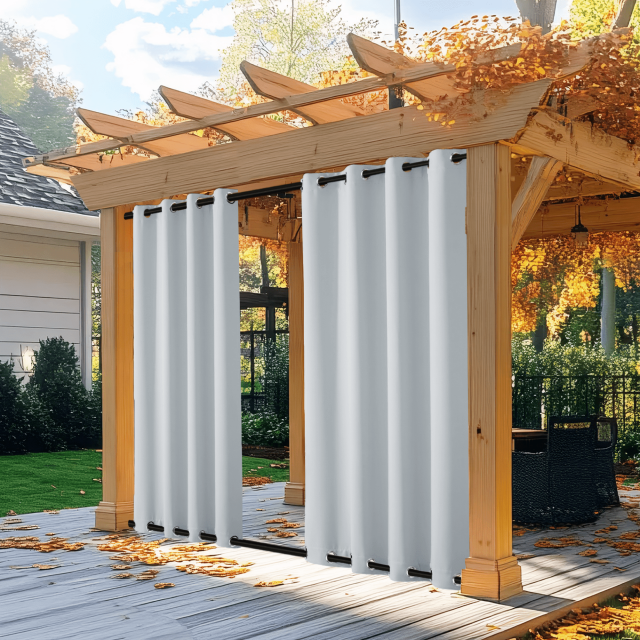 Coodeto Outdoor Curtains, 2 Panels, Rustproof, W52 x L84, Greyish White ...